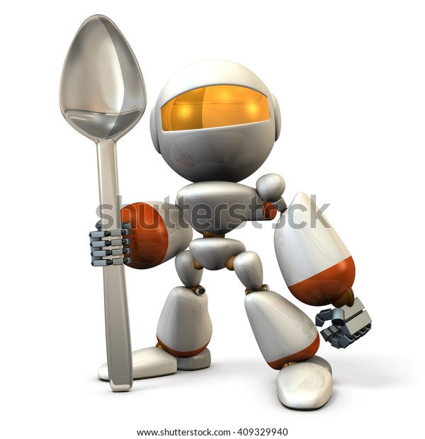 Cute Robot Has Big Spoon 3d Stock Illustration 409329940 | Shutterstock