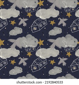 Cute Seamless Square Pattern Night Sky Stock Illustration 2192840533 ...