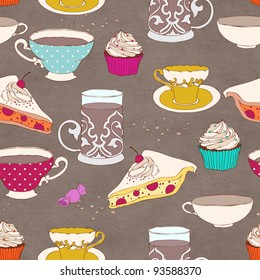 Cute Seamless Tea Party Pattern: Stockillustration 93588370