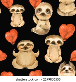 Cute Sloth Heart Seamless Pattern Hand Stock Illustration 2199836555 ...