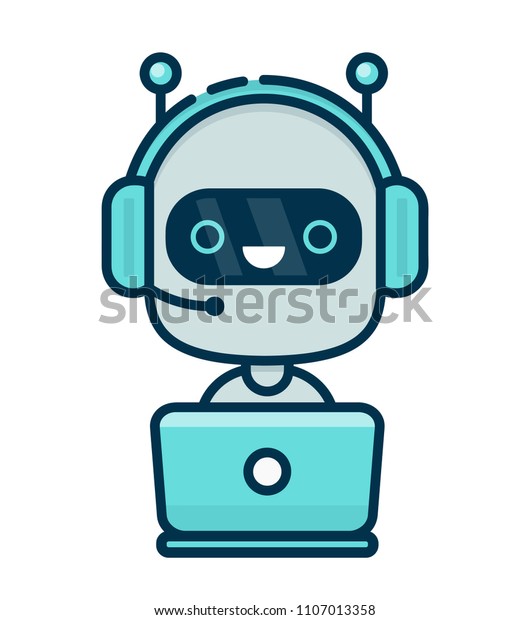 Cute Smiling Chat Bot Working Headphones Stock Illustration 1107013358