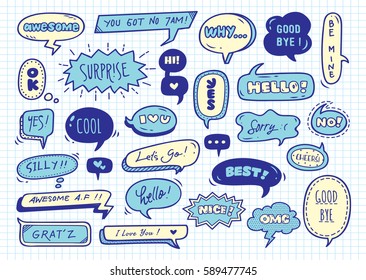Set Cute Speech Bubble Text Doodle Stock Vector (Royalty Free) 505592767
