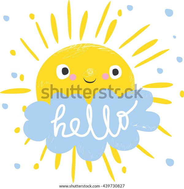 Cute Sun Cloud Says Hello Illustration Stock Illustration 439730827 ...