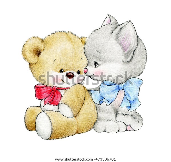 Cute Teddy Bear Cat Stok İllüstrasyon 473306701