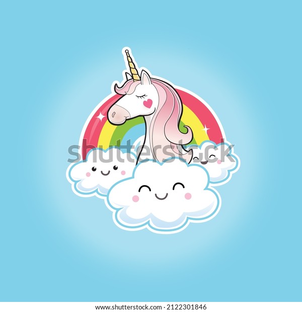 Cute Unicorn Clouds Rainbow Stock Illustration 2122301846 | Shutterstock