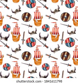 Cute Viking Pattern Seamless Texture Drakkars Stock Illustration ...