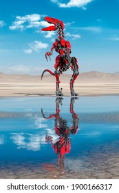 Cyber Raptor Looking Around On Desert Stock Illustration 1900166317 ...