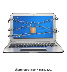 Cyber Security Concept Computer Locked Chains Stock Illustration ...
