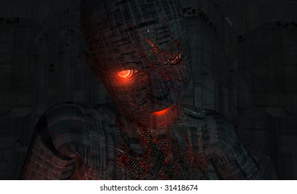 Damaged Cyborg Soldier: ilustración de stock 31418692