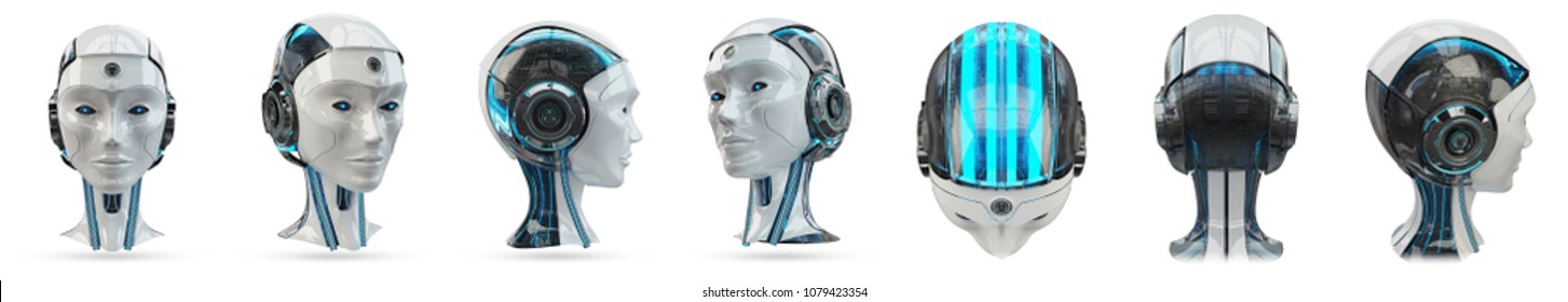 Cyborg Head Artificial Intelligence Collection Isolated Stock ...