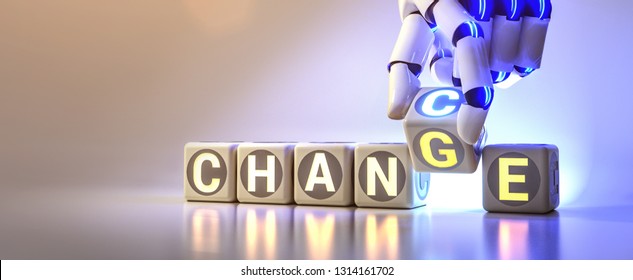 Cyborg Robot Hand Changes Text Cube Stock Illustration 1314161702 ...