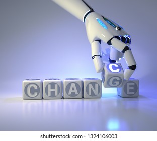 Cyborg Robot Hand Changes Text Cube Stock Illustration 1324106003 ...