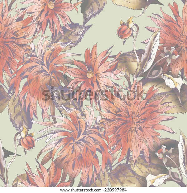 Dahlias Seamless Pattern: ภาพประกอบสต็อก 220597984 | Shutterstock