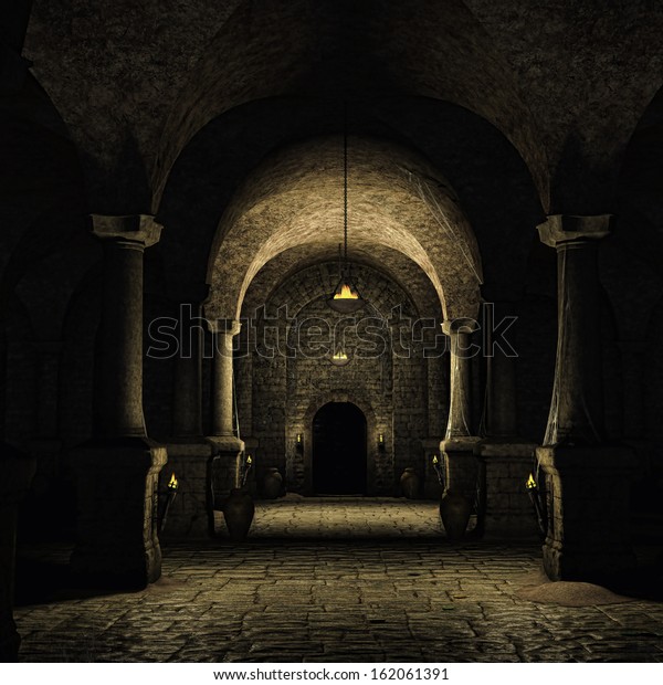 Dark Cellar Medieval Castle Stock Illustration 162061391