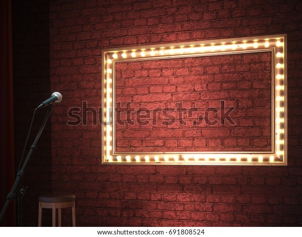 Dark Empty Stage Microphone 3d Render Stock Illustration 691808524