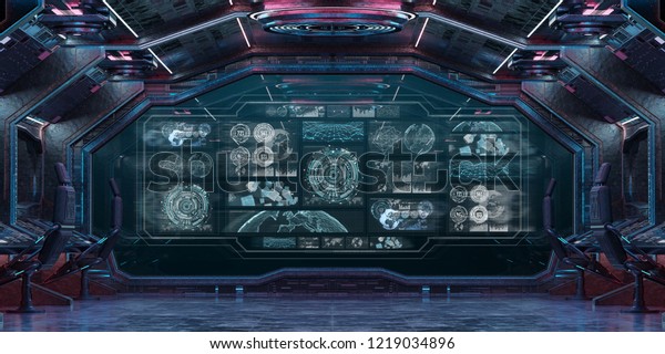 Dark Spaceship Interior Space Control Panel Stock Illustration ...