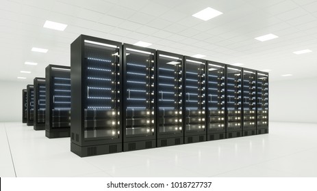 Data Center Glowing Server Racks 3d Stock Illustration 1018727737