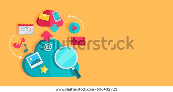 Data Exchange Banner Networking Communication Icons Stock Illustration ...