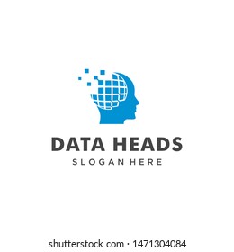 Data Head Logo Design Technology Simple: стоковая иллюстрация ...