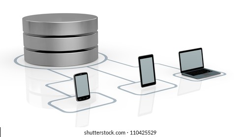 Database Symbol Connected Several Electronic Devices Stock Illustration ...