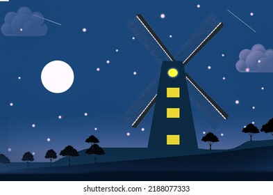 Day Night Flat Background Windmill Stock Illustration 2188077333 ...
