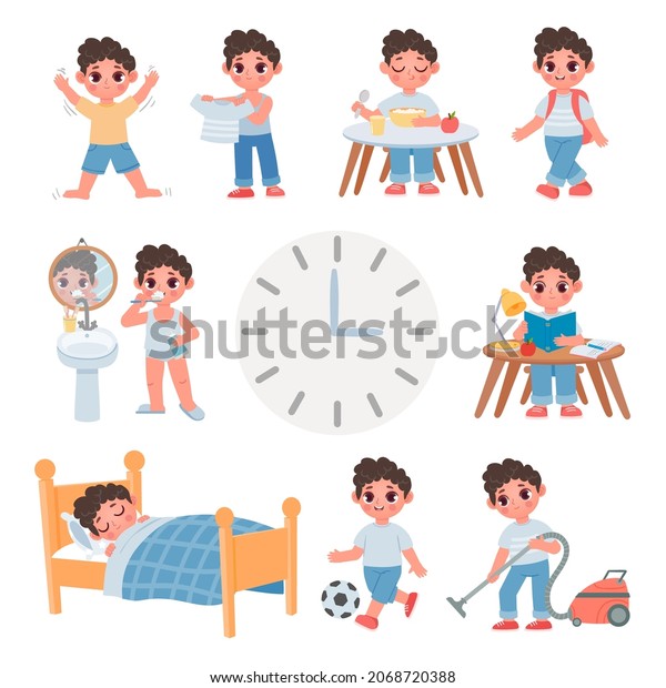 Day Routine Activity Cartoon School Kid Stock Illustration 2068720388 ...