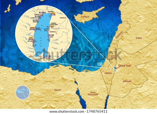 Dead Sea Map Bordering Countries 3d Stock Illustration 1748765411