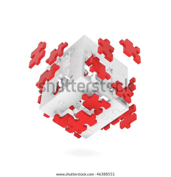 Decomposed Cube Puzzle On White Background 스톡 일러스트 46388551 | Shutterstock