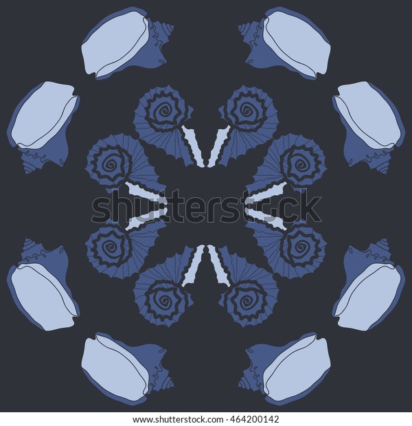 Decorative Circular Sea Pattern Spirals Spotsshells Stock Illustration ...