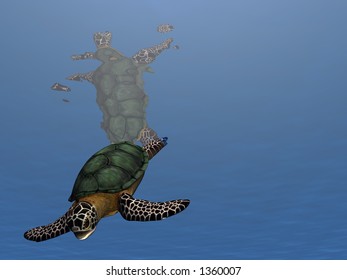 Deep Sea Turtle Diving Stock Illustration 1360007 | Shutterstock