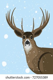 Deer Winter Blue Background Falling Snow Stock Illustration 727055389 ...