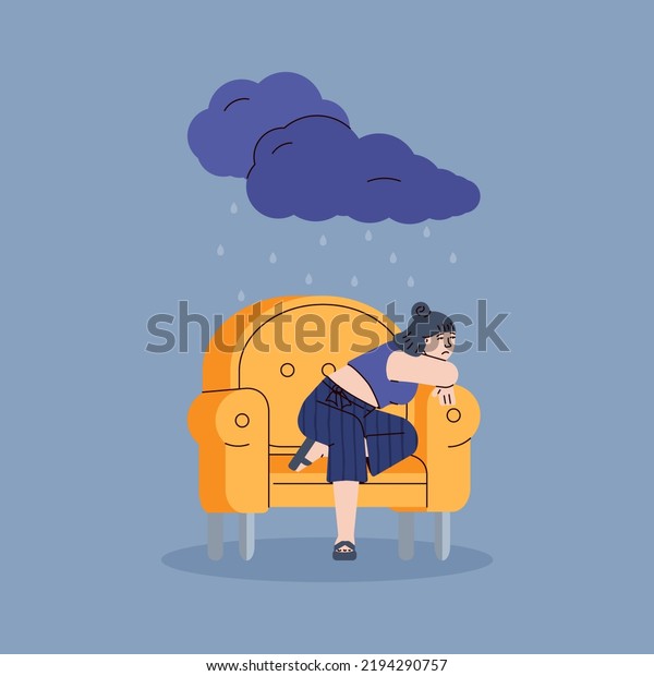 Depressed Sad Young Woman Sitting Alone Stock Illustration 2194290757