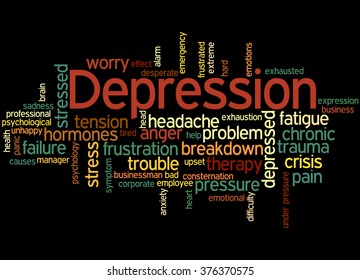 Depression Word Cloud Concept On Black Stock Illustration 376370575 ...