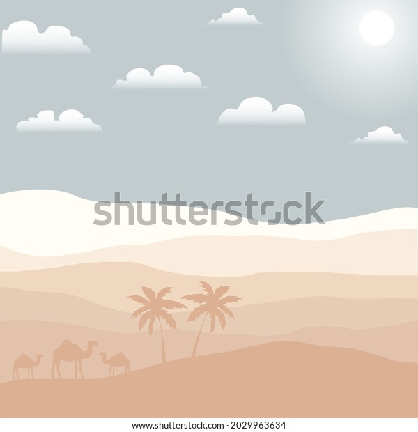 Desert Background Background Camels Date Trees Stock Illustration ...
