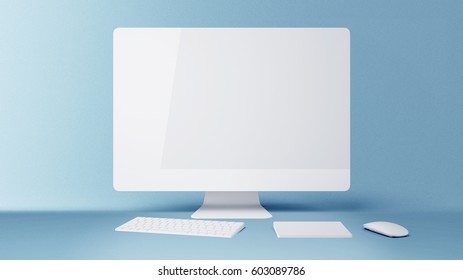 Desktop Blank White Computer Screen Mock 库存插图 603089786 | Shutterstock
