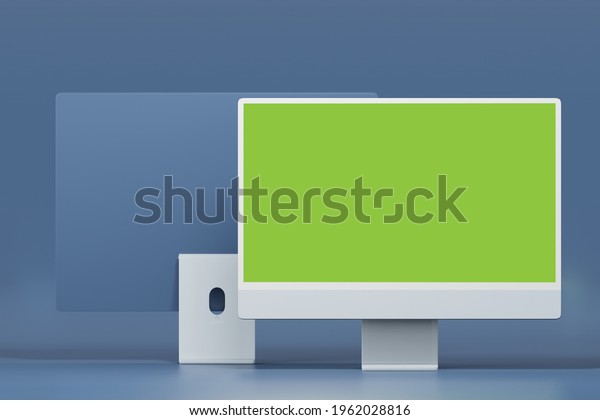 Desktop Computer Green Screen Mockup Placing Stock Illustration 1962028816
