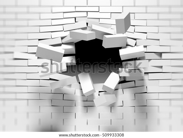 Destruction Brick Wall 3d Breaking Brick Stock Illustration 509933308