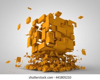 Destruction Yellow Cube Small Large Fragments Stock Illustration ...
