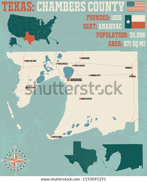 Detailed Map Chambers County Texas Usa Stock Illustration 1193095291 ...