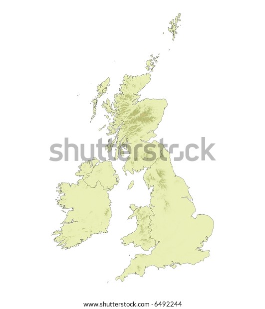 Detailed Map United Kingdom Elevation Relief Stock Illustration 6492244