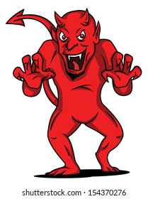 Vector Illustration Crouched Devil Holding Pitchfork: เวกเตอร์สต็อก ...
