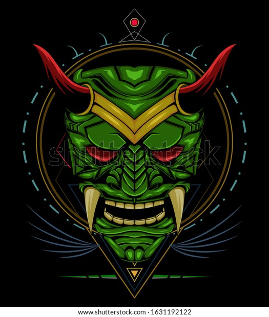 Devil Face Illustration Head Demon Japanese Stock Illustration ...