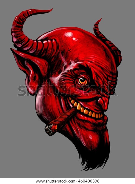 Devil Head Cigar Demon Satan Halloween : illustration de stock 460400398