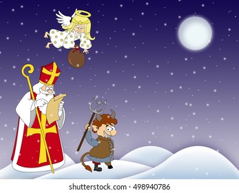 Devil Saint Nicholas Angel Walking During Stock Illustration 498940786 ...