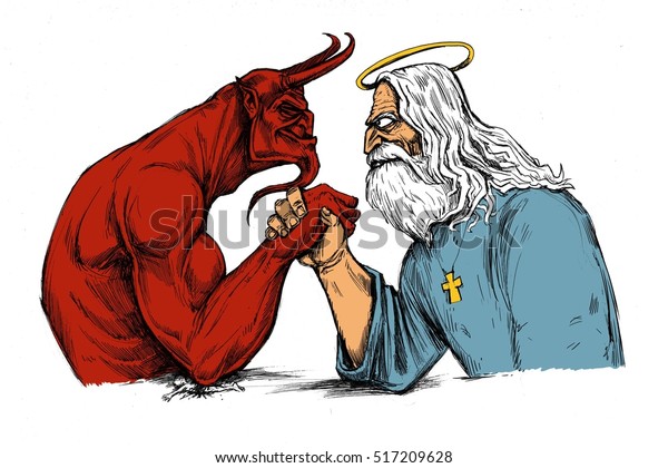 악마가 신과 싸우고 있어코믹한 종교적 그림 스톡 일러스트 517209628 | Shutterstock