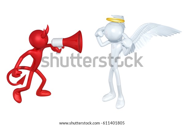Devil Yelling Angel Original 3d Characters Stock Illustration 611401805