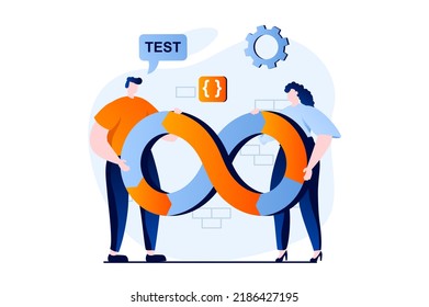 Devops Concept People Scene Flat Cartoon Stock Illustration 2186427195 ...