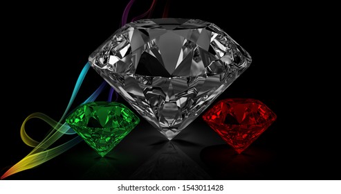Diamond Ruby Emerald Realistic Digital Illustration Stock Illustration ...