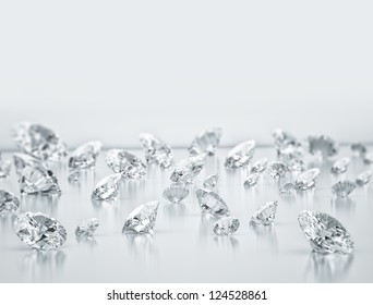Various Cut Diamonds Laying On White Stock Illustration 695457559