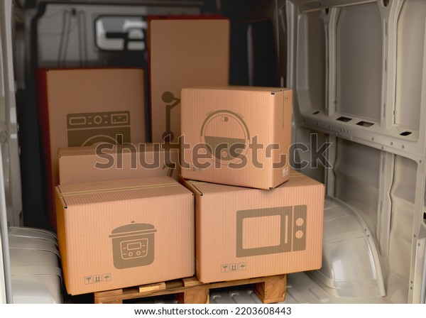 Different Appliance Boxes Set Back Minibus Stock Illustration ...